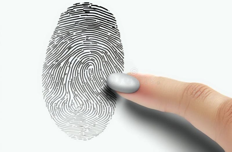 Finger Over a Fingerprint Isolated on White, Identification Device. Ai ...