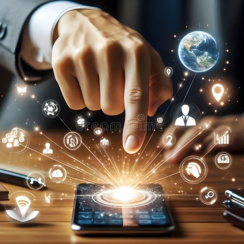 Finger Pointing at the Button of a Cell Phone Stock Illustration ...