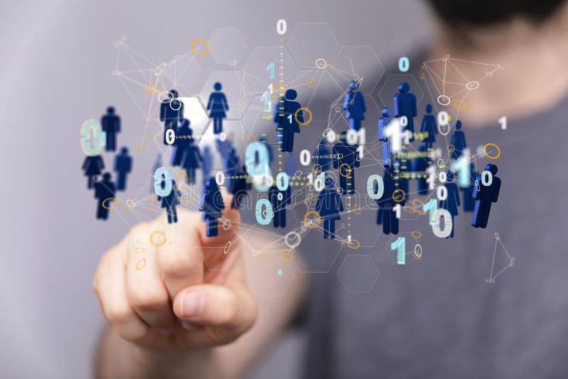Floating People Icons Over a Hand - a Concept of Networking, HR, Communication Stock ...