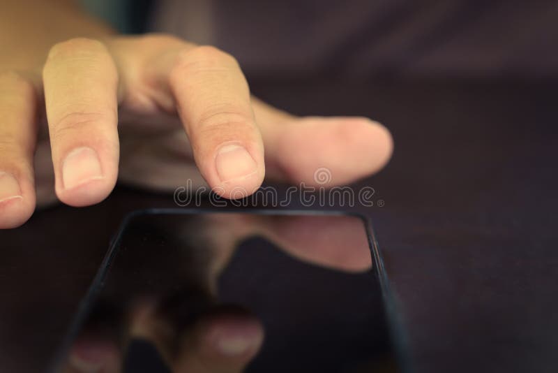 Finger Pointing on a Device Mobile Phone Stock Photo - Image of ...