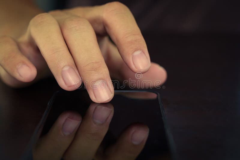 Finger Pointing on a Device Mobile Phone Stock Photo - Image of manager ...