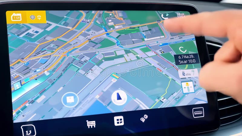Finger Pointing at Digital Car Navigation Screen. Concept of Gps ...