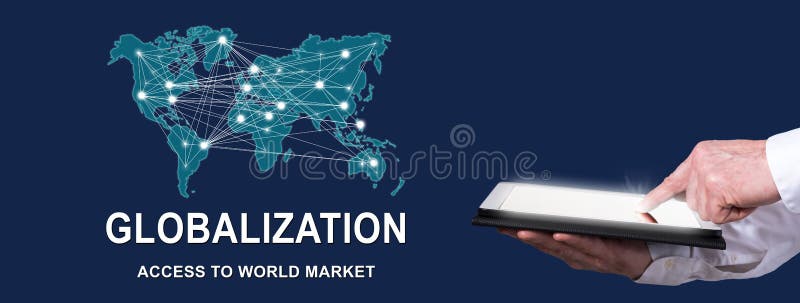 Digital Globalization Concept With Digital World Map Layout Above Human ...