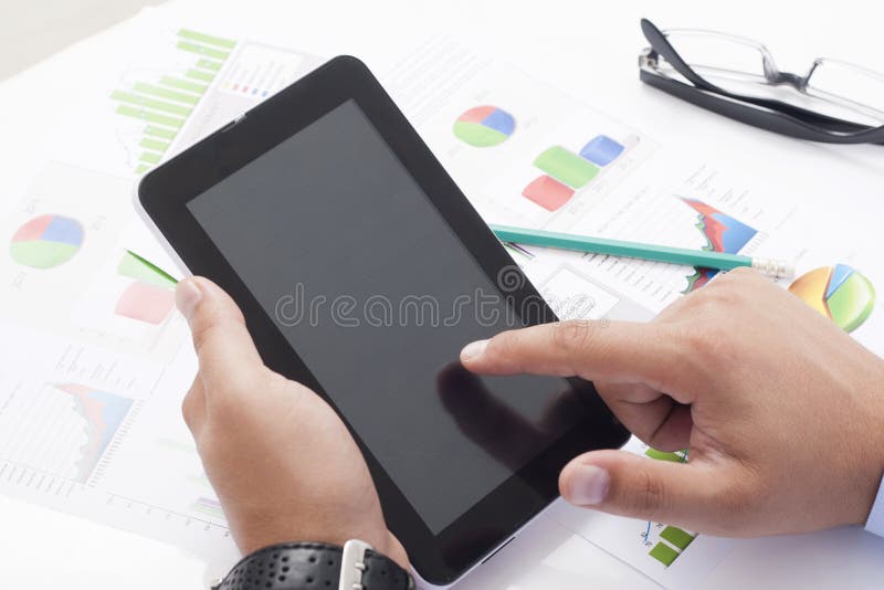 Finger Pointing on Digital Tablet Stock Photo - Image of computer ...
