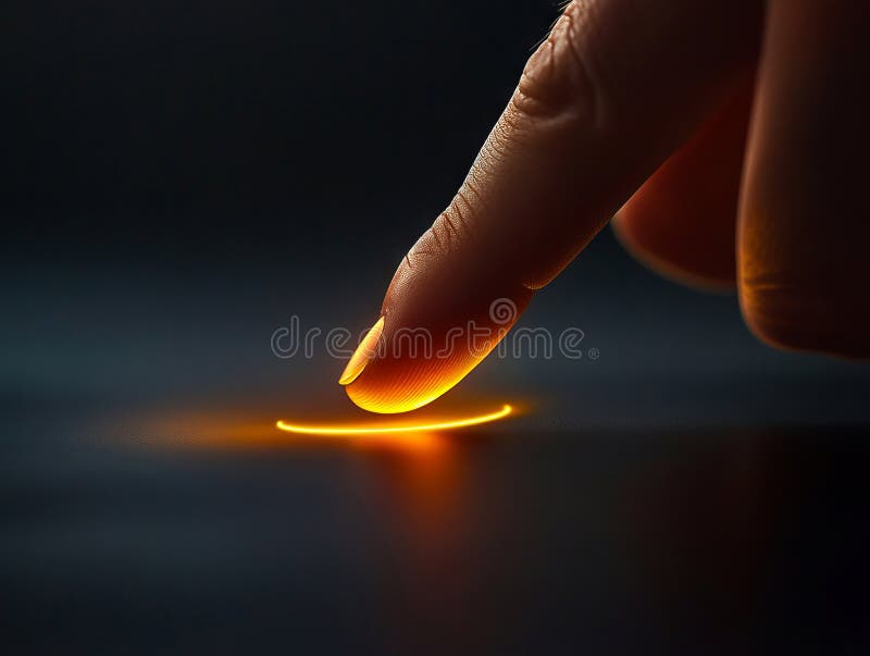 A Finger Pointing at a Glowing Light on a Black Surface Stock Photo ...