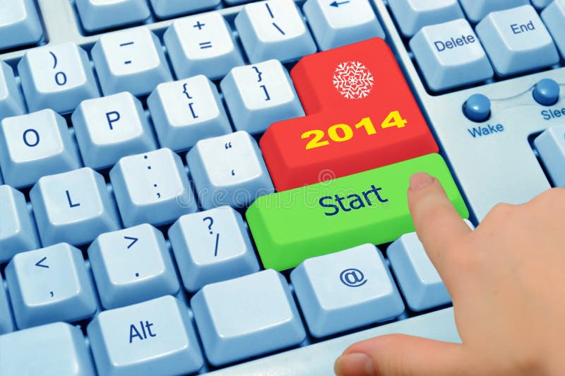 Finger Pointing at the Green Key Start 2014 Stock Photo - Image of ...