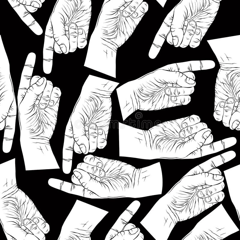 Finger Pointing Hands Seamless Pattern, Black And White Vector B Stock ...