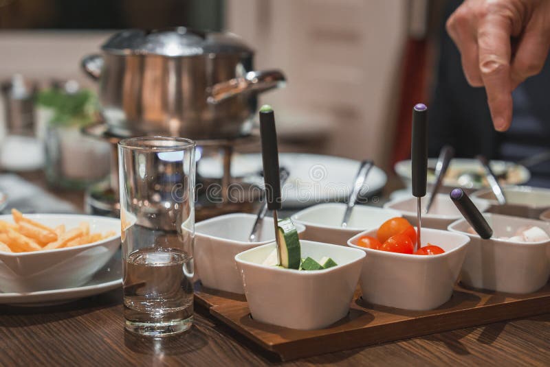 Finger Pointing at Salad in Bowls on Buffet Counter Stock Image - Image ...