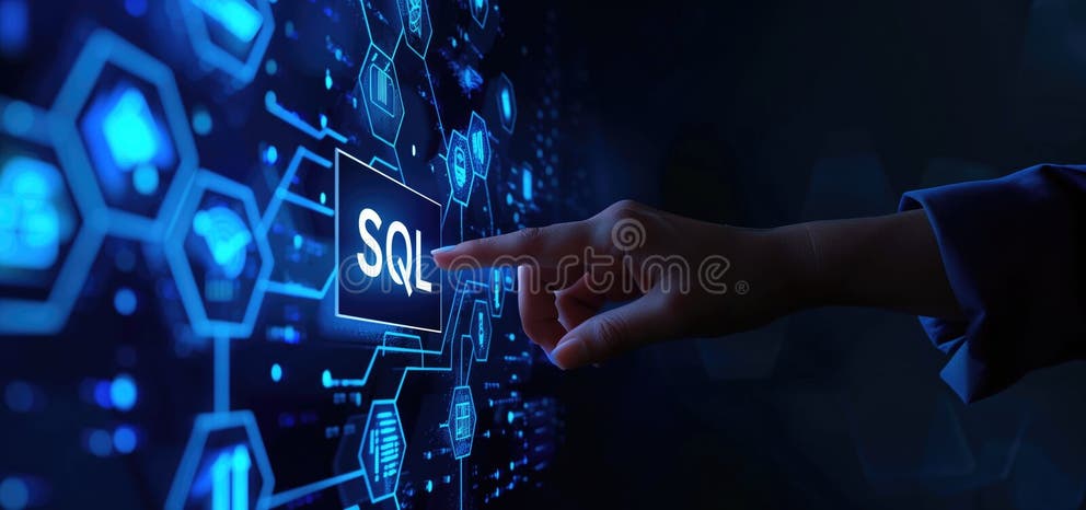 Finger Pointing at SQL Button on Futuristic Digital Interface ...