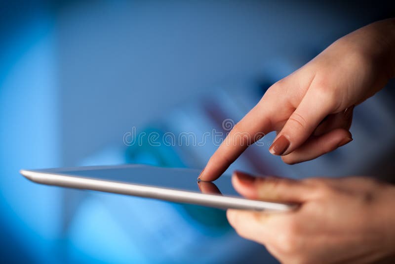 Finger Pointing on Tablet Pc with Empty Space Stock Image - Image of ...