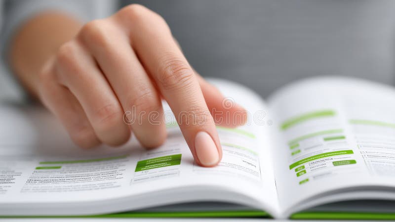 Finger Pointing at Text in Catalog. Information Search and Product ...