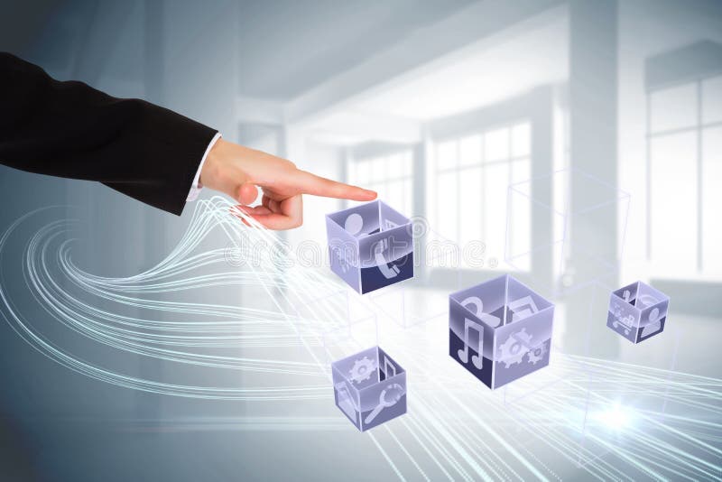 Finger Pointing To App Icons on Cubes Stock Image - Image of digital ...