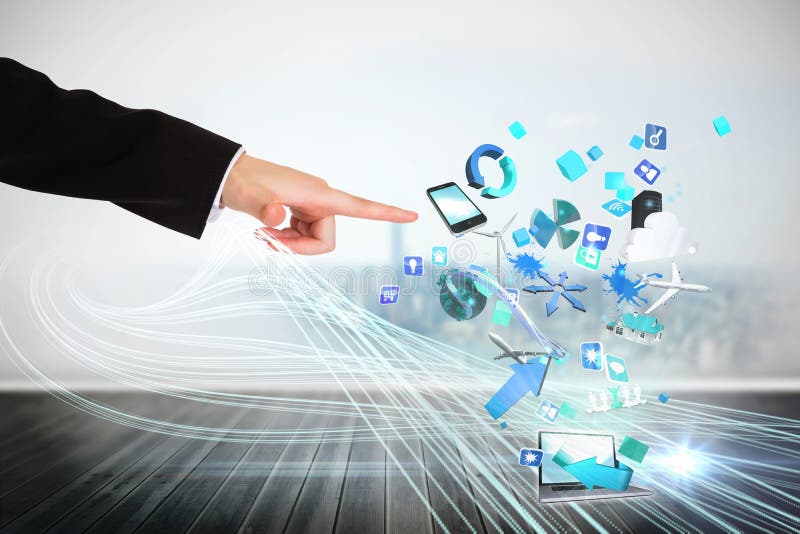 Finger Pointing To App Icons with Laptop Stock Image - Image of ...
