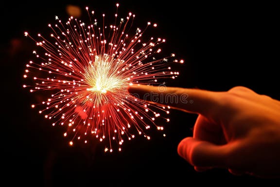 Finger Pointing To Celebration Firework. by Generative Ai Stock ...