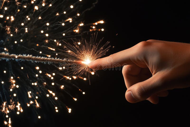Finger Pointing To Celebration Firework. by Generative Ai Stock ...
