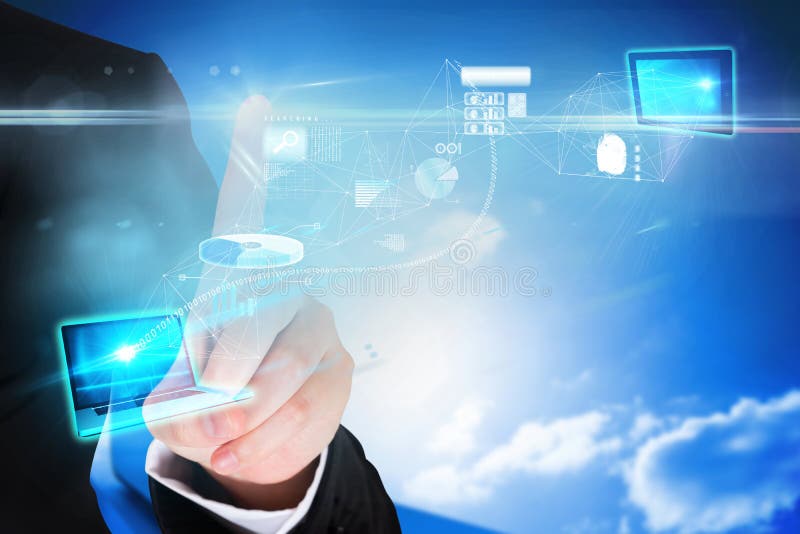 Finger Pointing To Data Interface Stock Image - Image of businesswoman ...