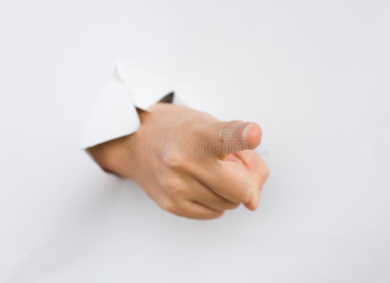 Finger Pointing through White Paper Stock Image - Image of gesturing ...