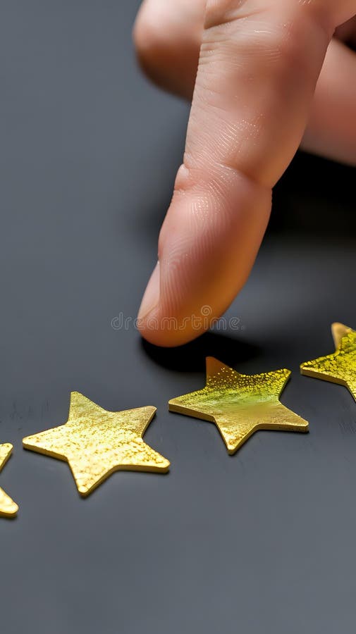A Finger Points at Golden Star-shaped Tokens on a Dark Surface ...