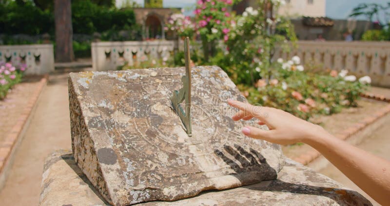 Finger Points at a Sundial S Gnomon in a Historic Garden, Casting a ...