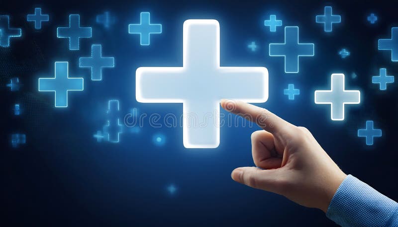A Finger Points To a Large Plus Sign Smaller Plus Signs are in the ...