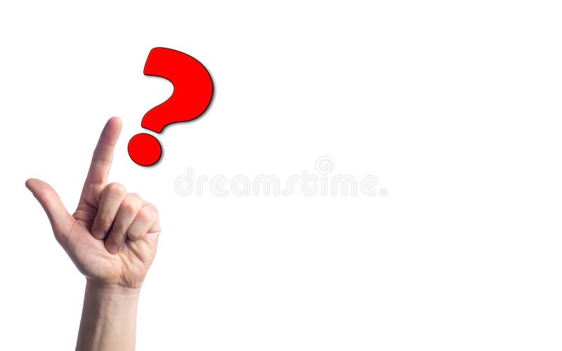 Finger Points To Question Marks on White Isolated Background. Concept ...