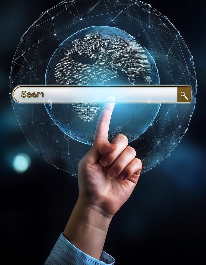 A Finger Points To a Search Bar, Suggesting an Internet Search Stock ...