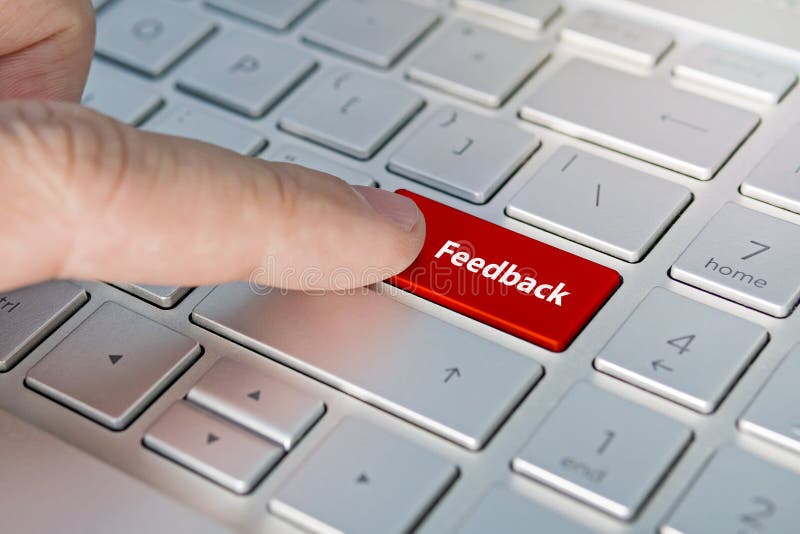 A Finger Press Blue Feedback Button on Laptop Keyboard. Feedback ...