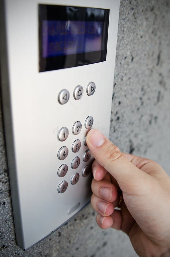 Finger Press Button on Building Intercom Numpad Stock Image - Image of ...