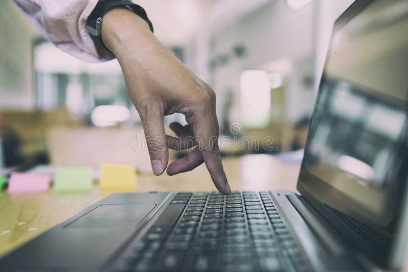 Finger Press Button on Laptop Keyboard Stock Image - Image of home ...
