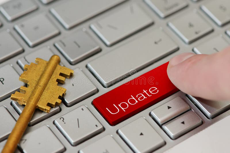 A Finger Press a Button with Update on Laptop Keyboard Stock Image ...