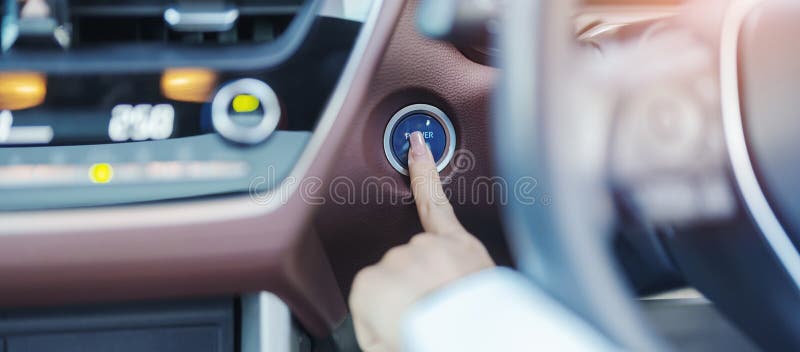 Finger Press a Car Ignition Button or START Engine Inside Modern ...