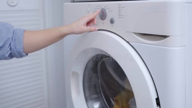 Finger Press the Switch To Make the Washing Machine Work. Stock Video ...