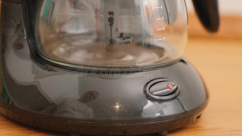 Finger Presses Button on Coffee Machine Close Up Stock Image - Image of ...