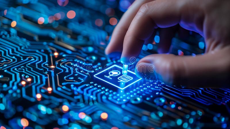 A Finger Presses a Button on a Computer Motherboard Stock Illustration ...