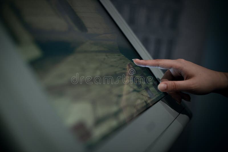 Finger Presses a Button on a Touch Screen, Virtual Guide To the Museum ...