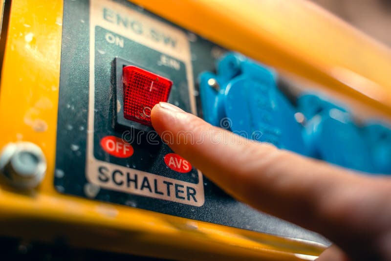 The Finger Presses the Engine Shutdown Button. Red Button for Turning ...