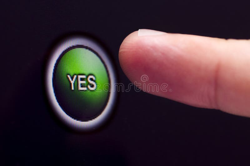 Finger Presses Green YES Button on Touchscreen Stock Image - Image of ...