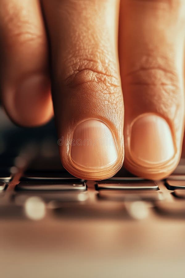 Finger Presses Key. Person Types on Keyboard. Computing Device Detail ...