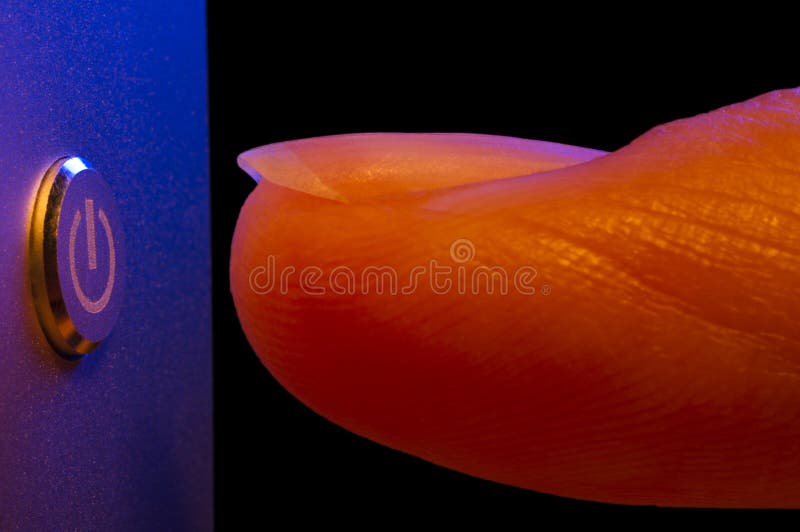 Finger Presses the Power Button Stock Image - Image of device, laptop ...