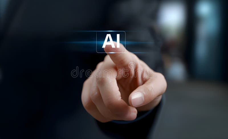 Finger Pressing AI Button on Virtual Interface. Touchscreen Technology ...