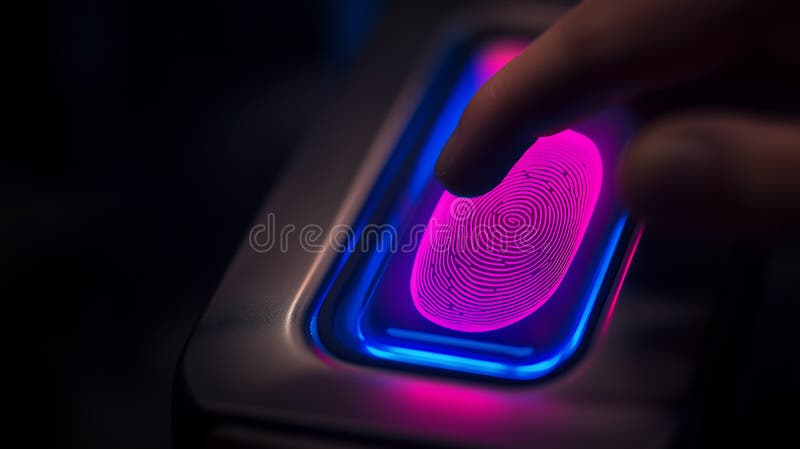 Finger Pressing on Biometric Scanner with Glowing Pink Fingerprint for ...