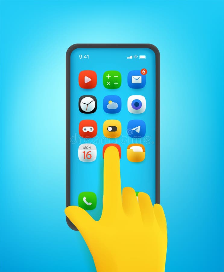 Finger Pressing Button on Modern Smartphone Stock Vector - Illustration ...