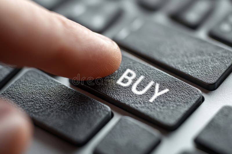 Finger Pressing Buy Button on Computer Keyboard Stock Image - Image of ...