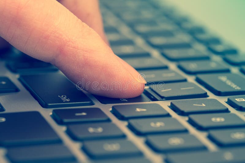 Man Finger Pressing on Button. Stock Photo - Image of button, decision ...