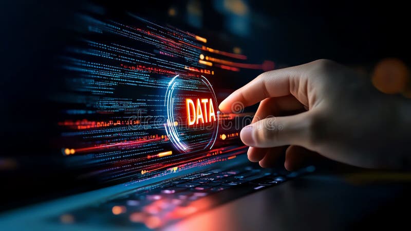 Finger Pressing Digital Button Labeled Data on a Laptop Keyboard with ...