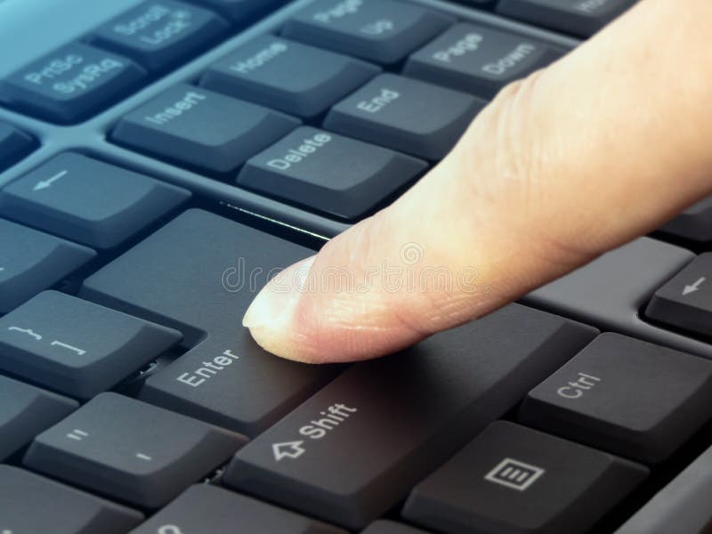 Finger Pressing Enter Button on the Black Keyboard Stock Image - Image ...