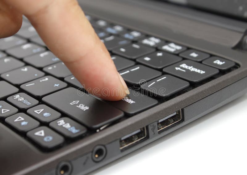 Finger Pressing the Enter Key on a Keyboard Stock Photo - Image of data ...