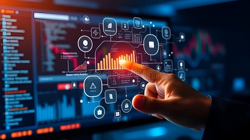 Finger Pressing the Graph on the Virtual Display Screen on the Computer ...