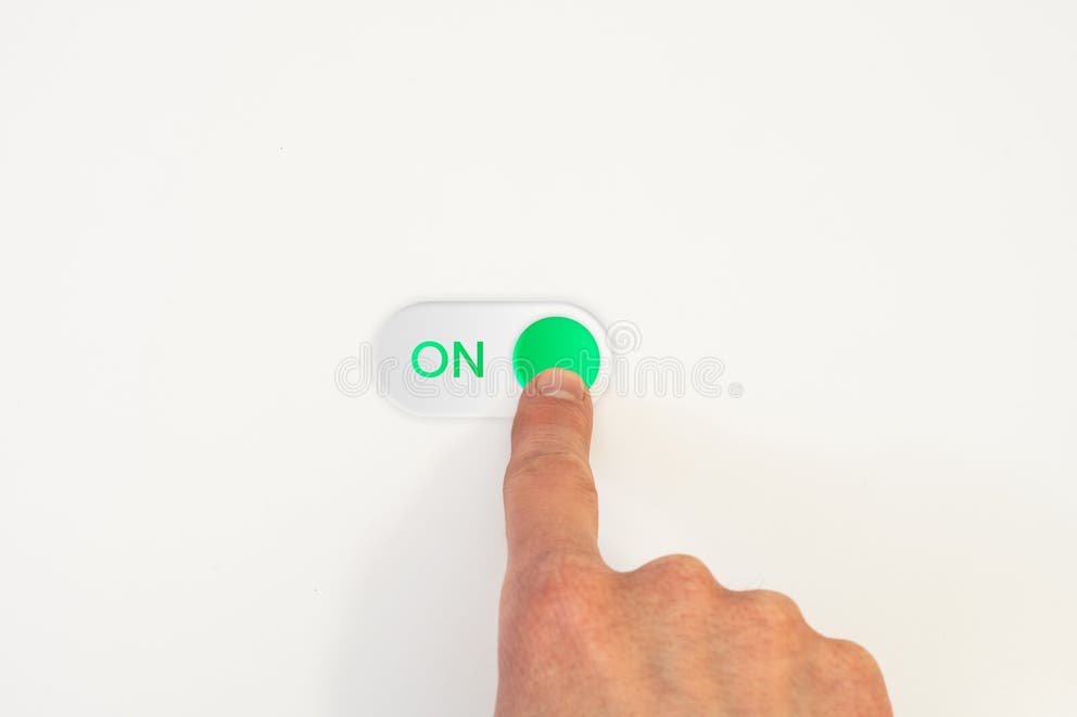 Finger Pressing Green on Button on White Surface, Activation, Power-up ...