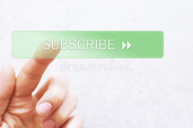 Finger Pressing Green Subscribe Button Stock Photo - Image of push ...